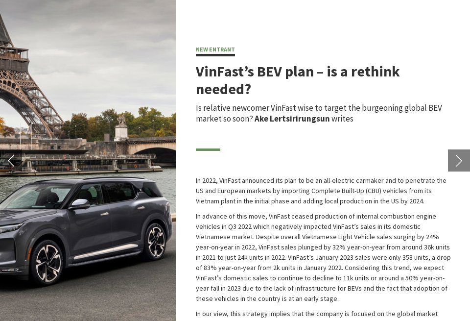 VinFast’s BEV plan – is a rethink needed? - Just Auto magazine | Issue ...